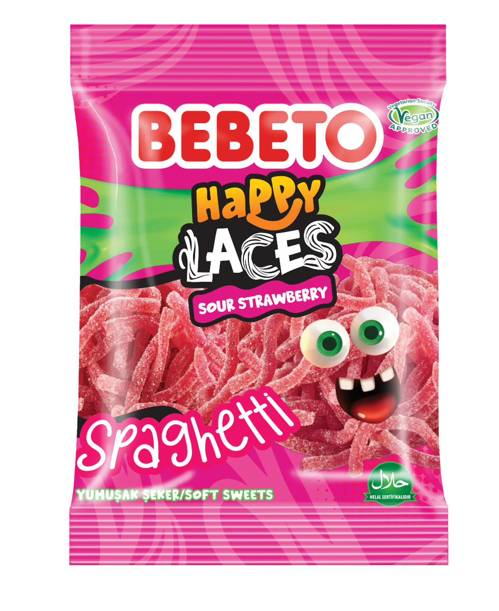 SOUR STRAWBERRY SPAGHETTI HAPPY LACES – Bebeto