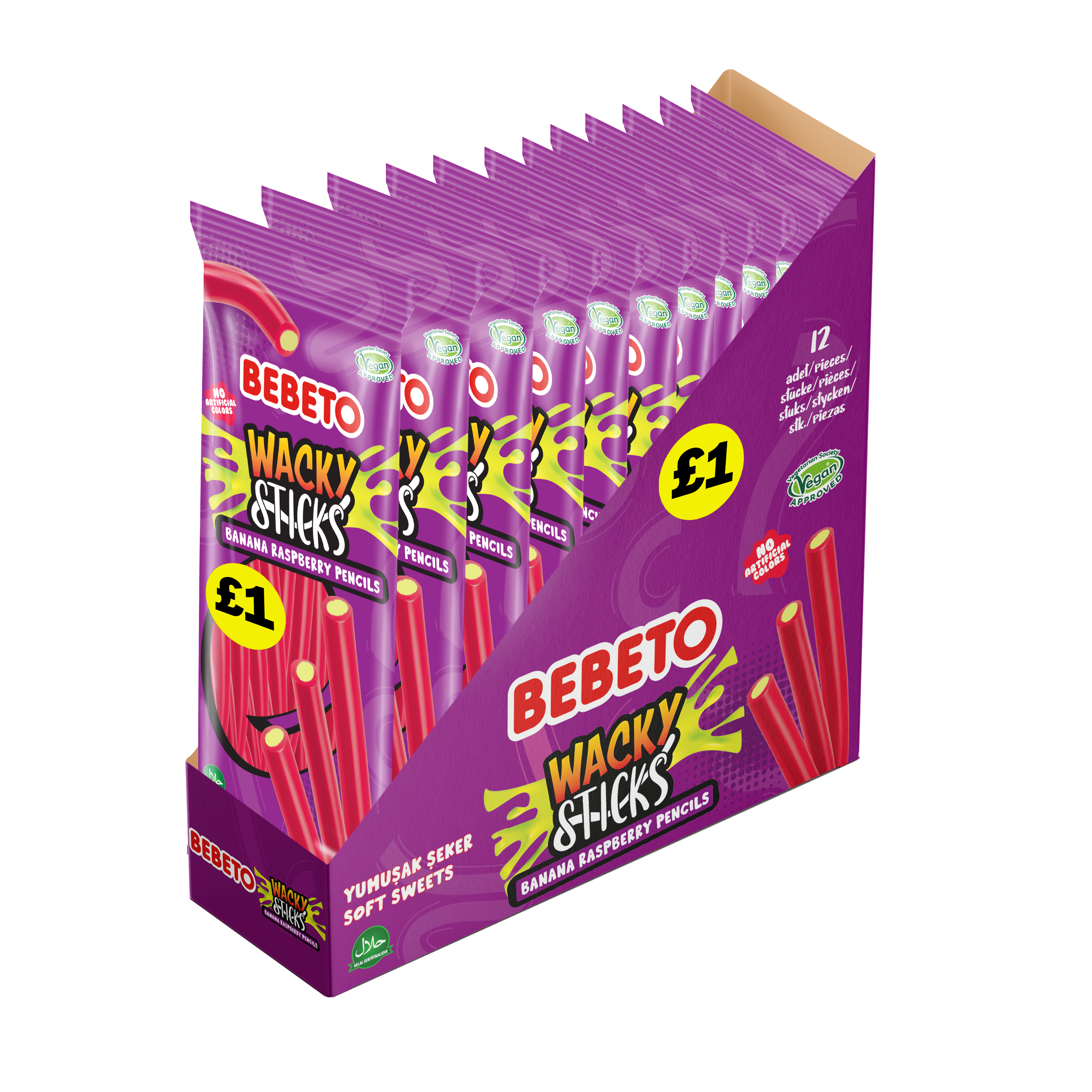 BANANA RASPBERRY WACKY STICK PENCILS 140G X 12 (PMP) – Bebeto