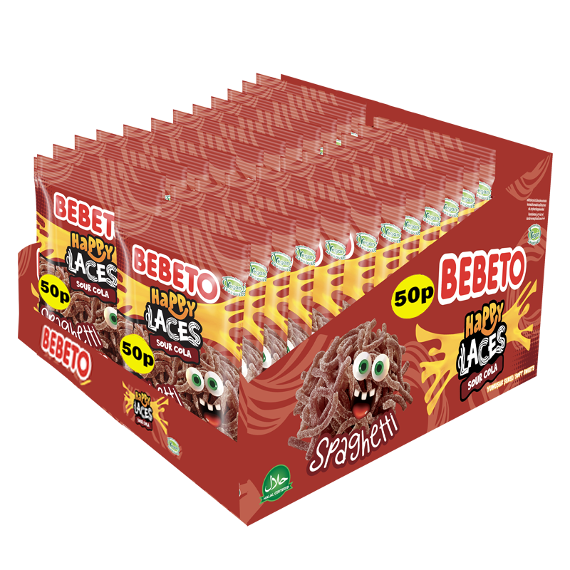 SOUR COLA SPAGHETTI HAPPY LACES 70G PMP X 20 – Bebeto