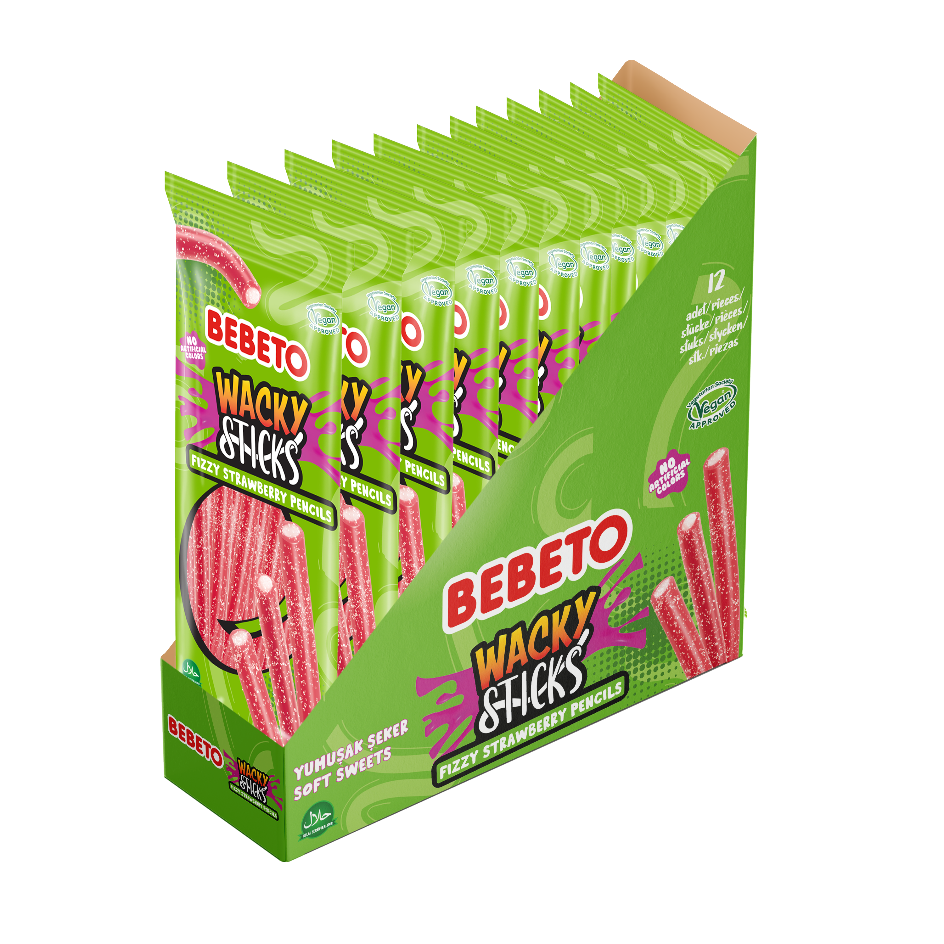 FIZZY STRAWBERRY WACKY STICK PENCILS 180G X 12 – Bebeto