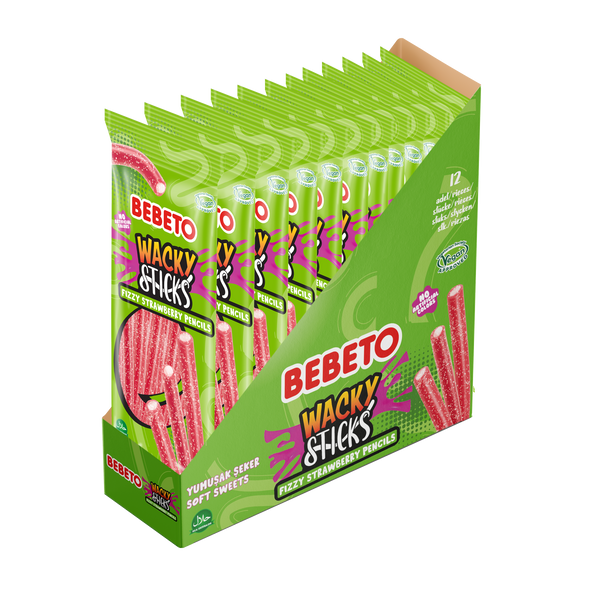 FIZZY STRAWBERRY WACKY STICK PENCILS 180G X 12 – Bebeto